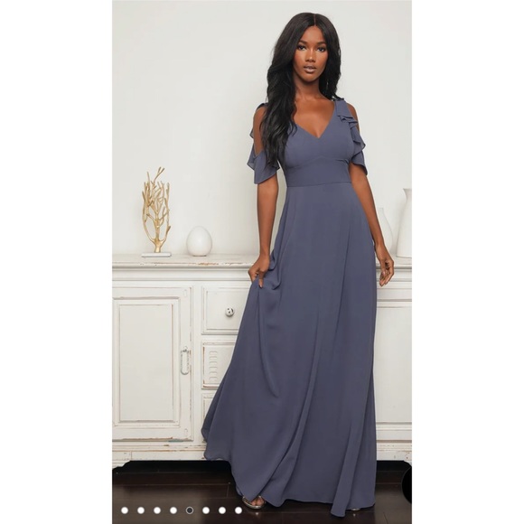 Lulus | Dresses | Lulus Denim Blue Marvelous Memories Coldshoulder Maxi ...
